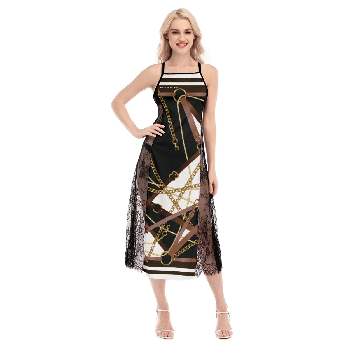 All-Over Print Women's Lace Cami Cross Back Dress – CODEBLOCKS-CLOTHING