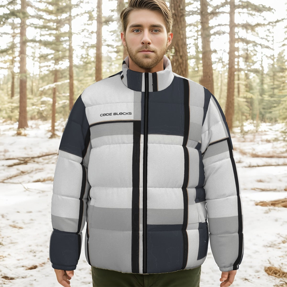 All-Over Print Unisex Stand-up Collar Down Jacket – CODEBLOCKS-CLOTHING