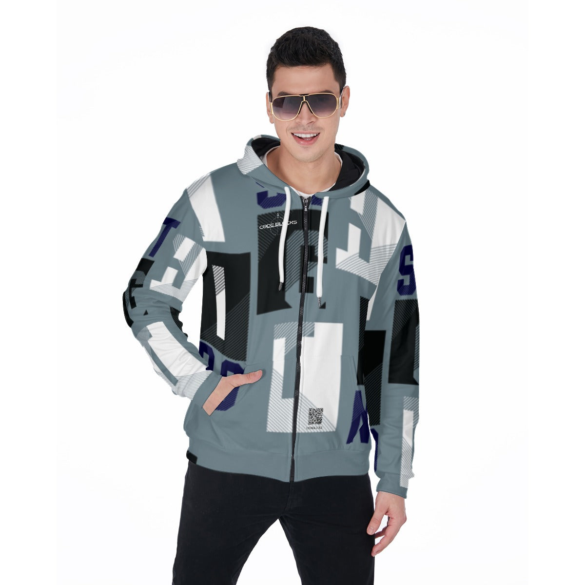 All-Over Print Zip Up Hoodie With Pocket – CODEBLOCKS-CLOTHING