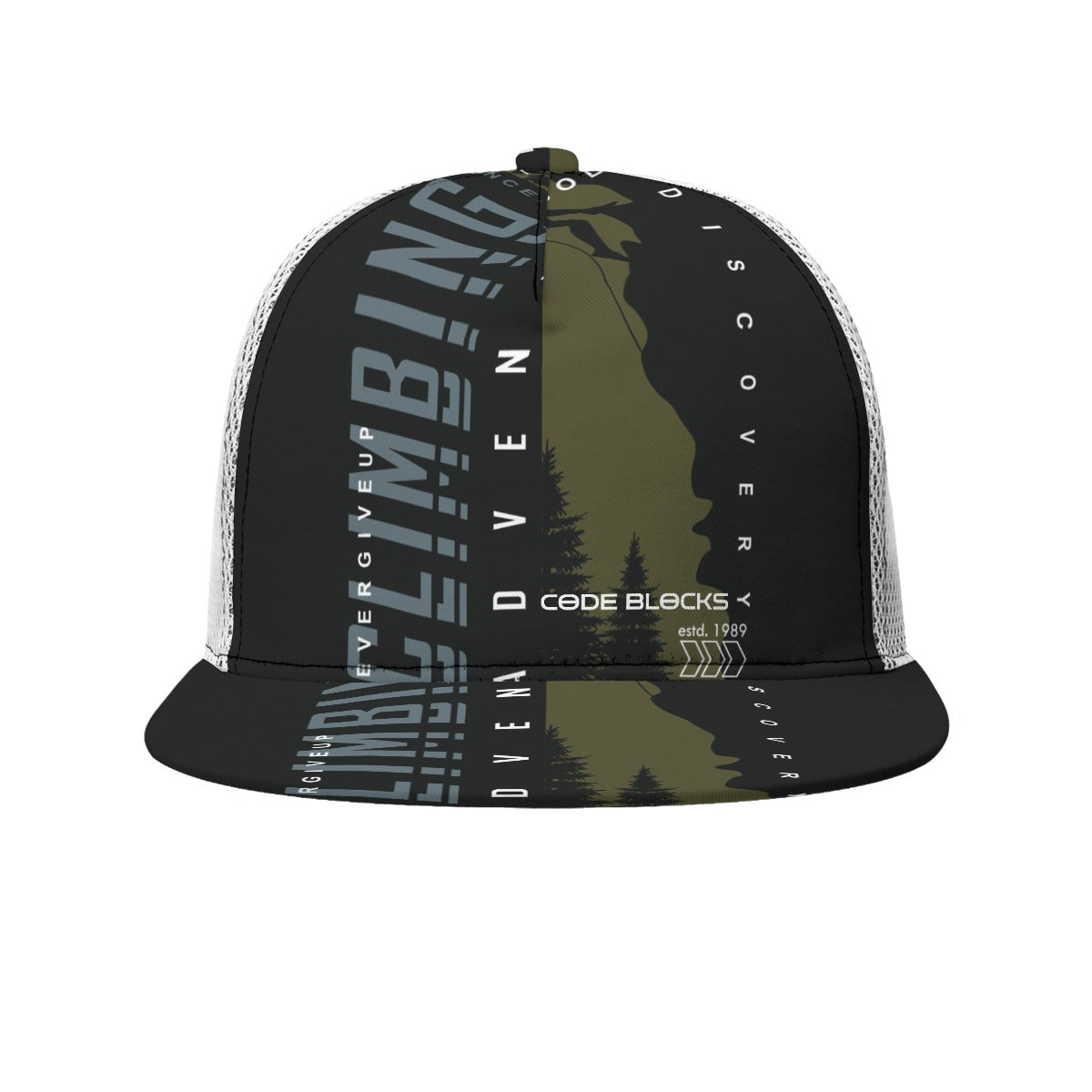 All-Over Print Black Buckle Flat-brimmed Mesh Cap With Box – CODEBLOCKS-CLOTHING