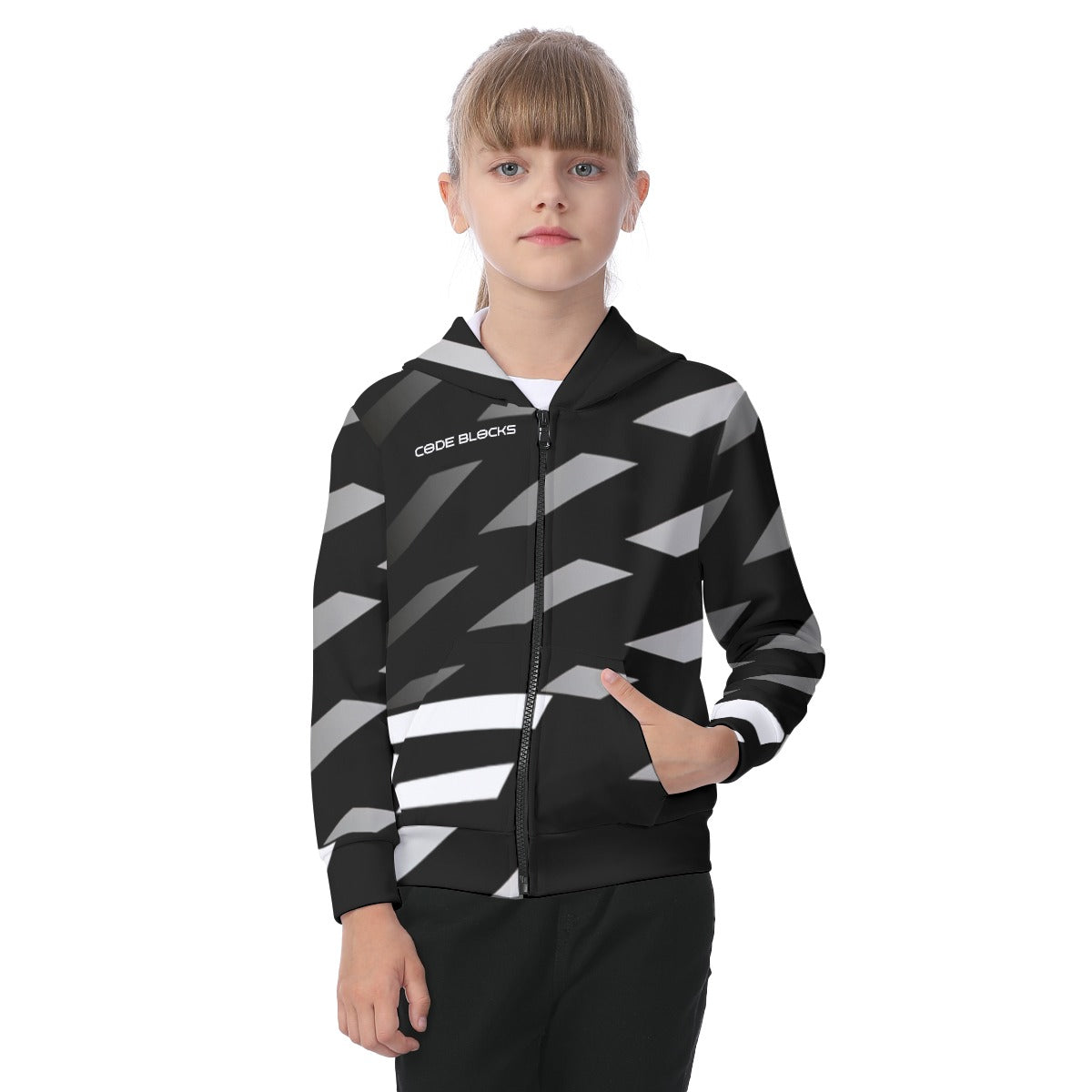 All-Over Print Kid's Zip-up Hoodie With Patch Pocket – CODEBLOCKS-CLOTHING