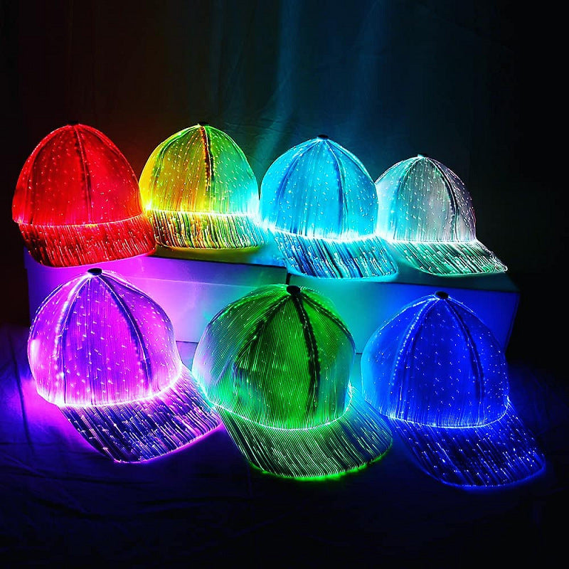 Christmas Gift LED Optical Fiber Luminous Hat Black And White Luminous ...