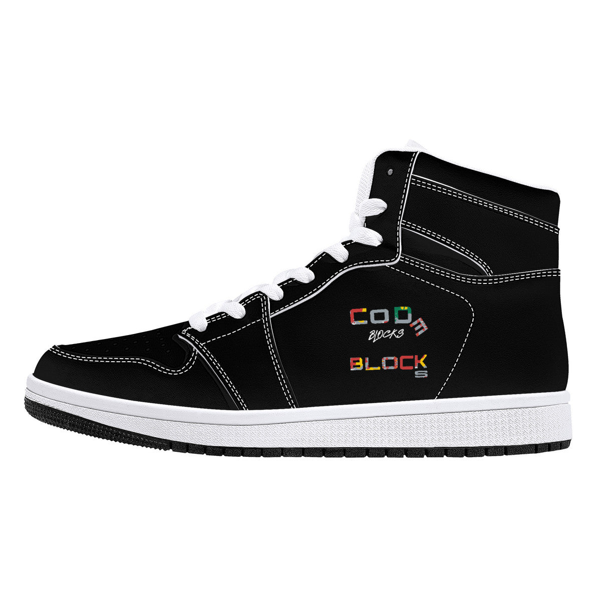D16 High-Top Synthetic Leather Sneakers - White – CODEBLOCKS-CLOTHING